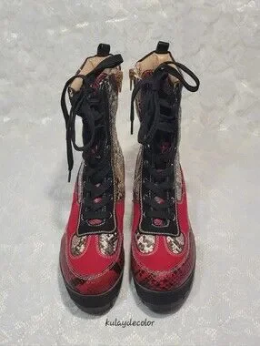 Rouge Helium | Shoes | Rogue Helium Red Snake Print Platform Combat ...
